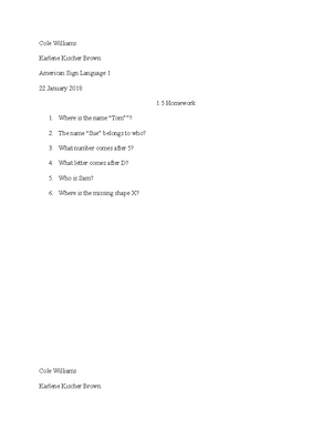 ASL 1 Unit 4 Homework - Cole Williams Karlene Kischer Browne American ...