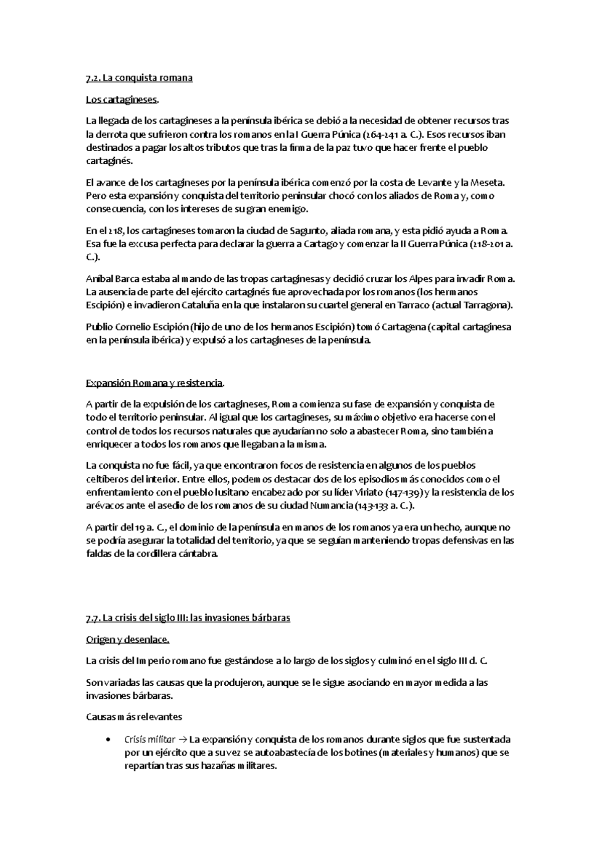 TEMA 7 - La conquista romana Los cartagineses. La llegada de los ...