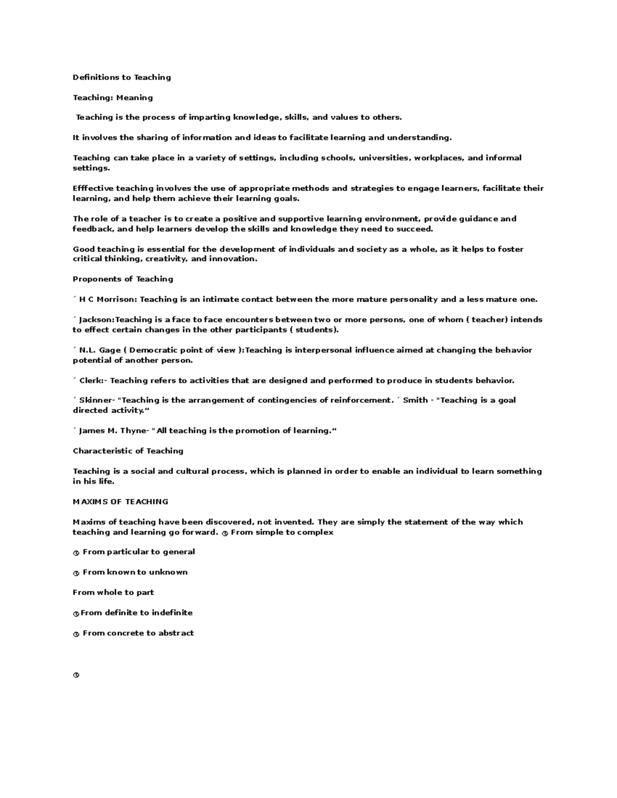 Definitions to Teaching - Definitions to Teaching Teaching: Meaning ...