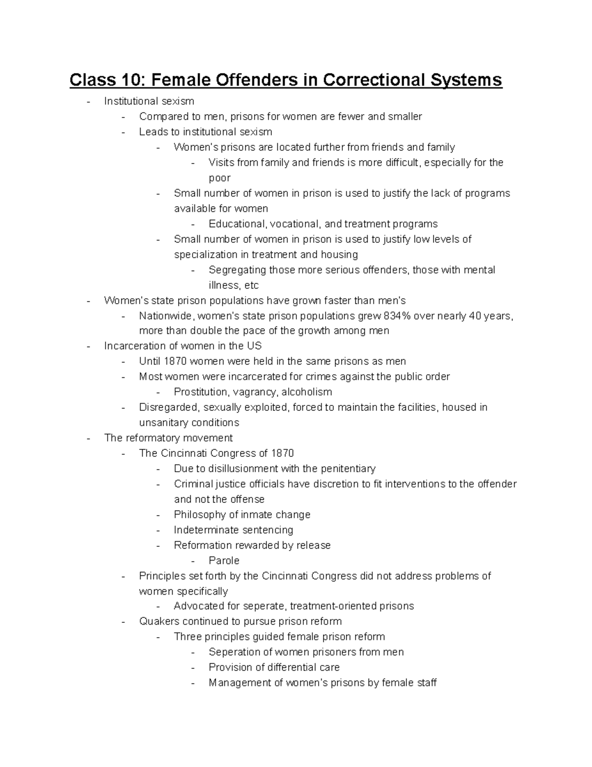 Class 10 Female Offenders in Correctional Systems - women’s prisons ...
