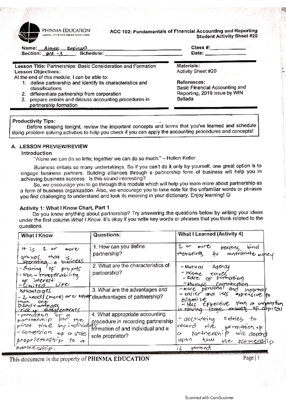 ACC 102 - DAY 20 - Aaespinosa - Advanced Financial Accounting - Studocu