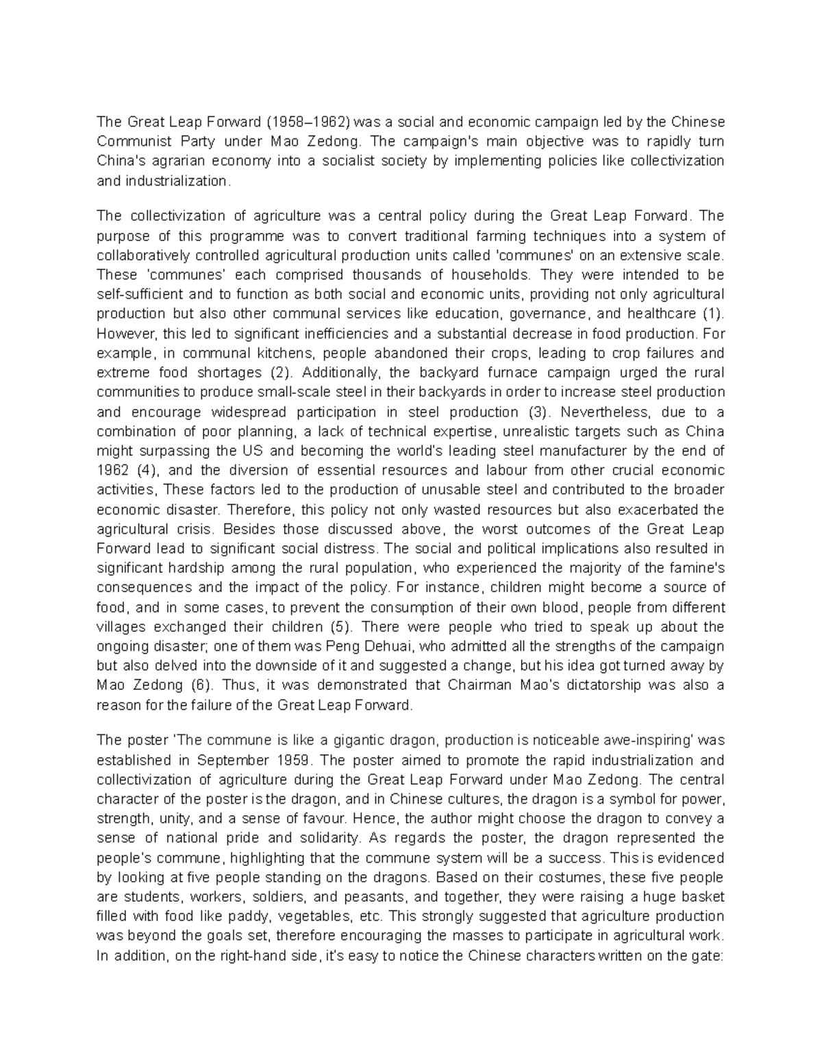 Short Writing Task - The Great Leap Forward (1958–1962) was a social ...