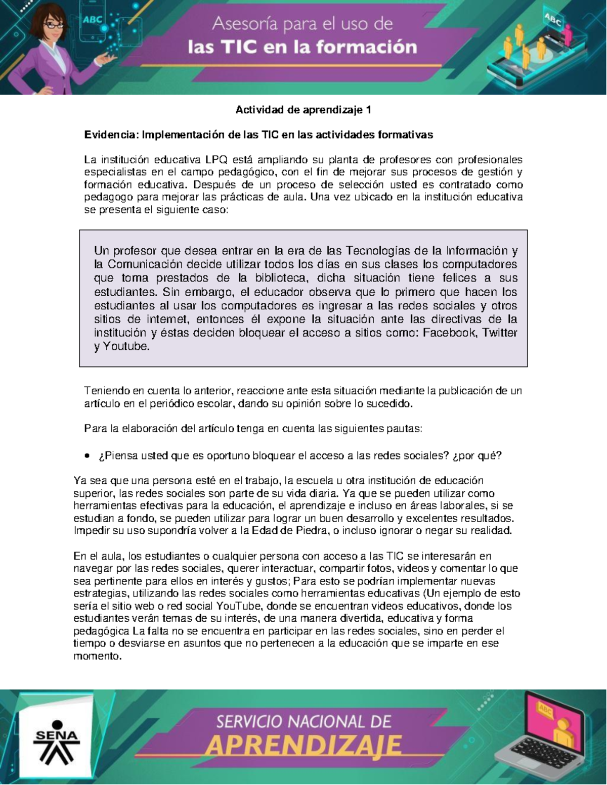 Evidencia Implementación de las TIC en las actividades formativas - Actividad de aprendizaje 1 ...