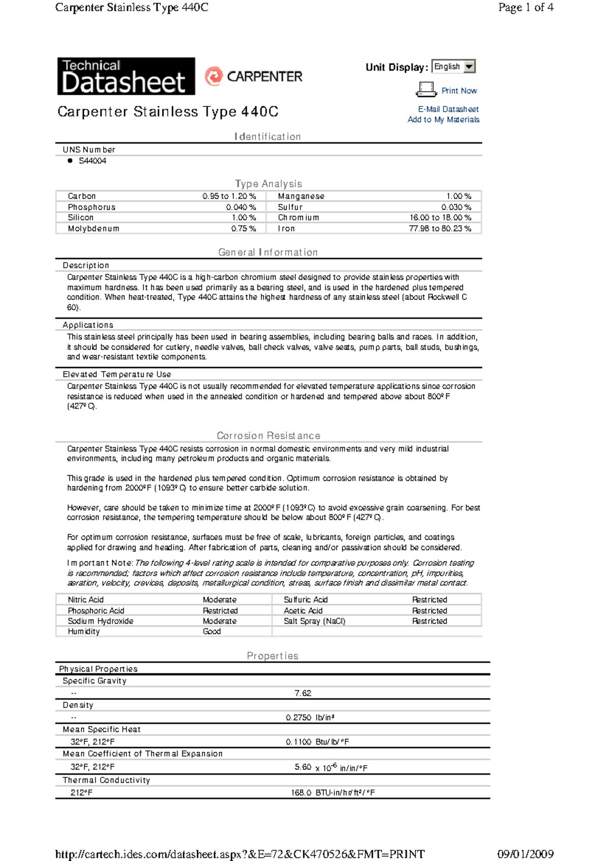 440c - Hoja de Datos del Acero 440C - E-Mail Datasheet Add to My ...