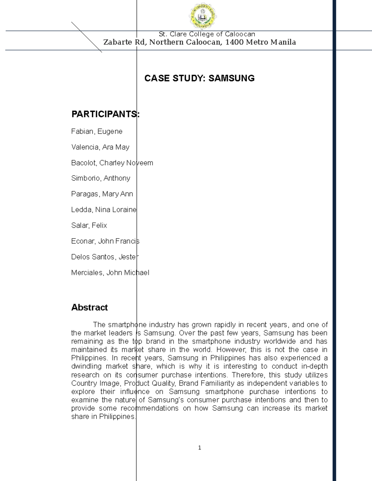 Samsung CS - Case Study - Zabarte Rd, Northern Caloocan, 1400 Metro Manila CASE STUDY: SAMSUNG ...