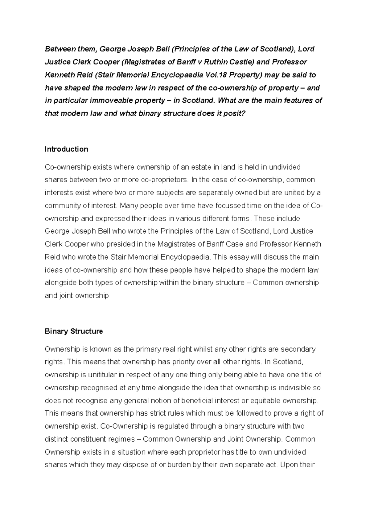 Co-Ownership Essay - Between them, George Joseph Bell (Principles of ...
