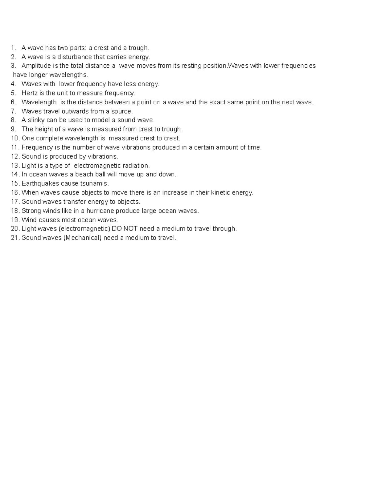 Waves Study Guide - A wave has two parts: a crest and a trough. A wave ...