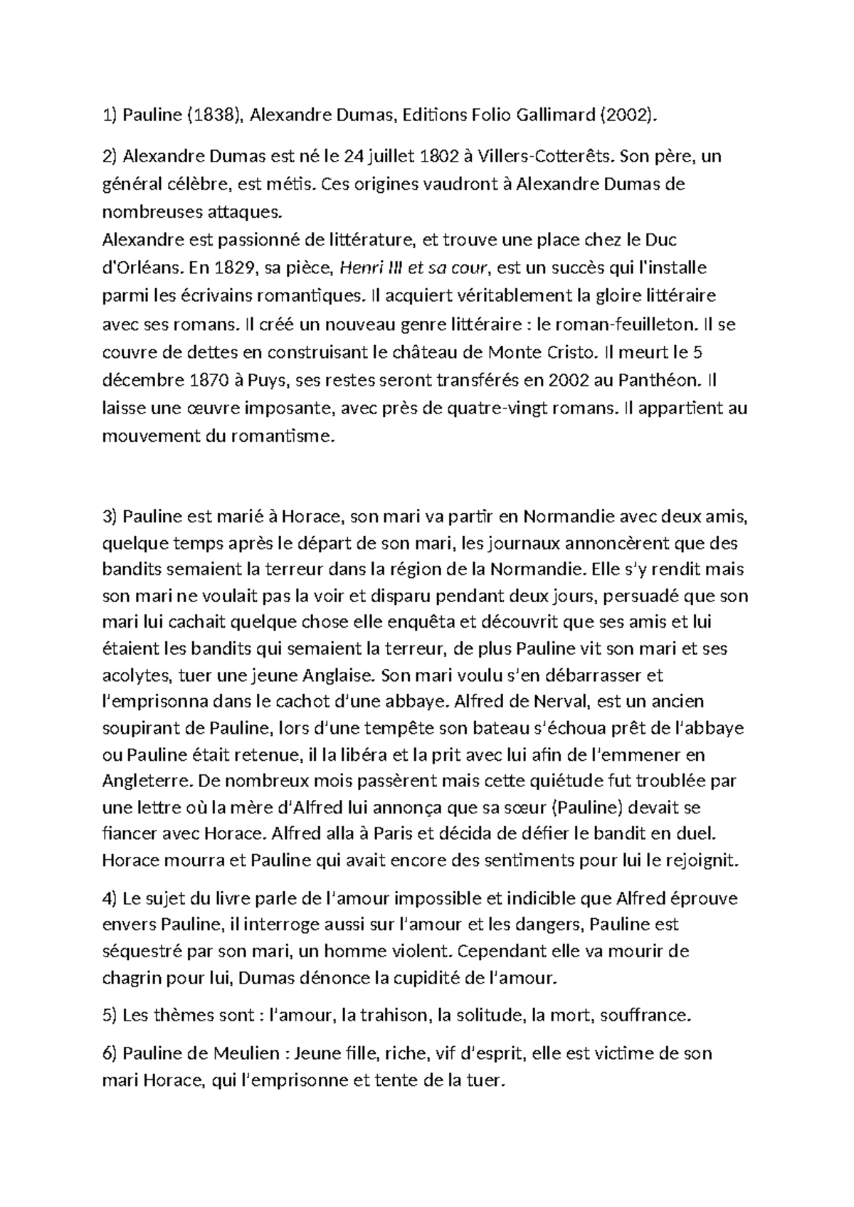 Fiche de lecture Pauline - Pauline (1838), Alexandre Dumas, Editions ...