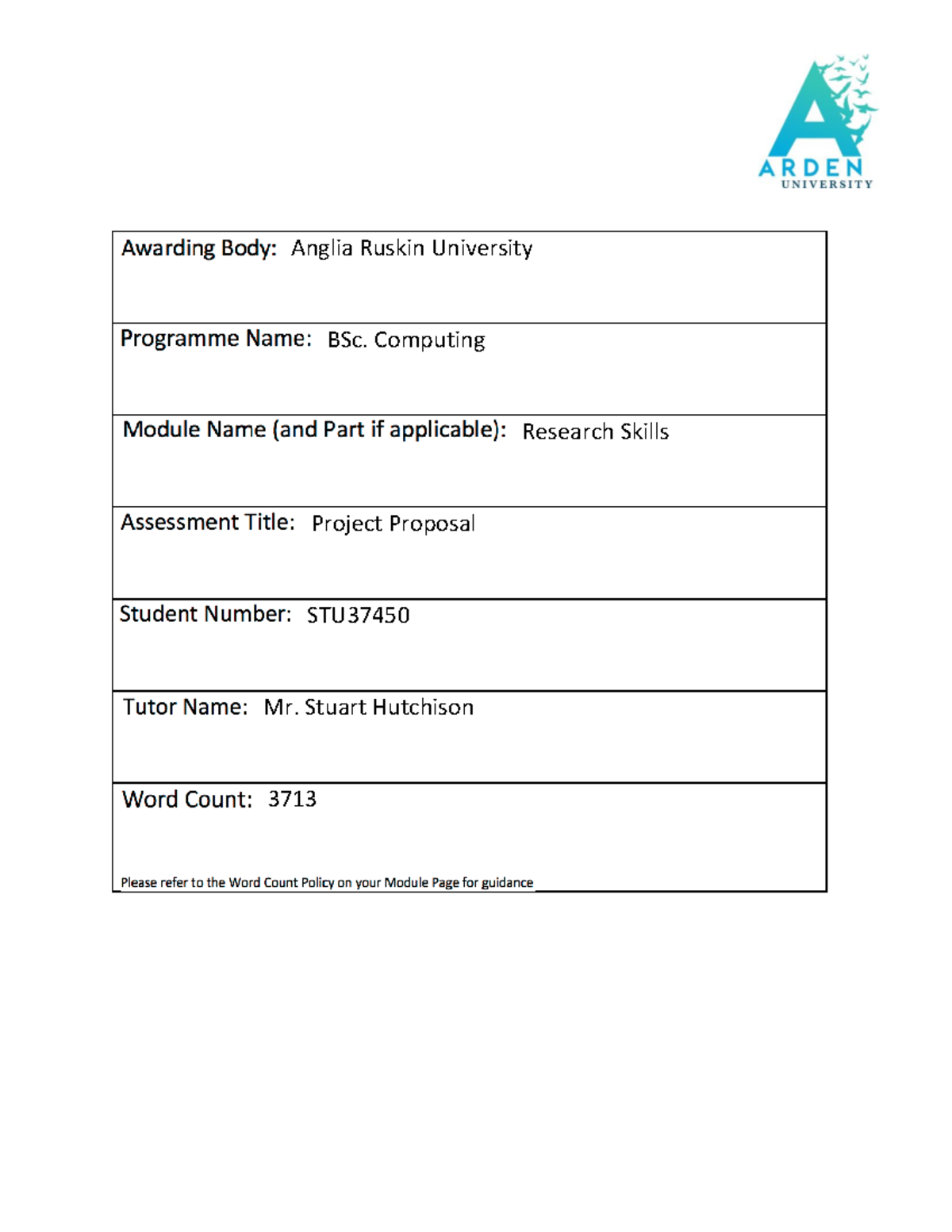 STU37450 Research Skills Assignment - Anglia Ruskin University BSc ...