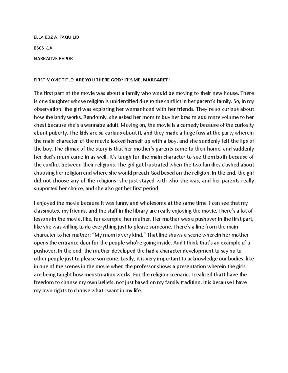 Narrative of 2 movies - Summary Computer Science - ELLA EDZ A. TAQUILID ...