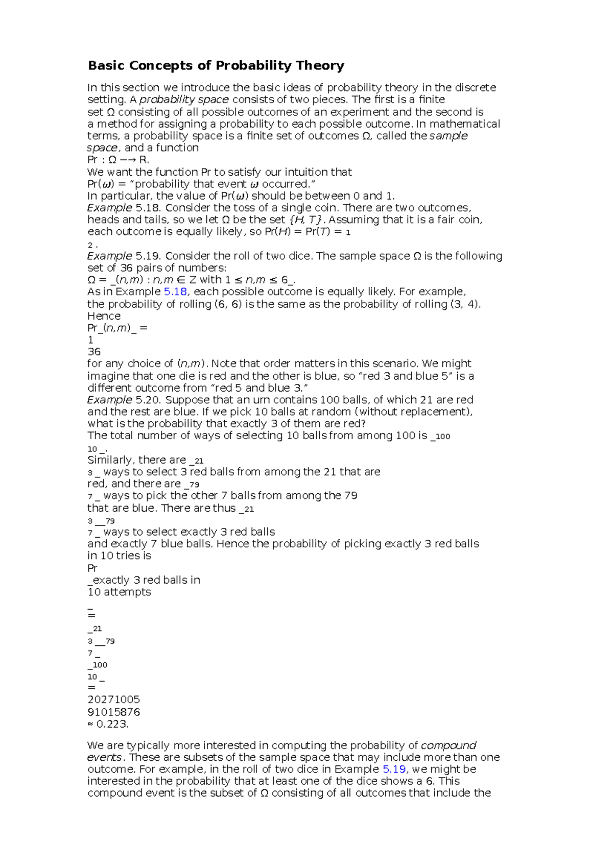 Basic Concepts of Probability Theory - A probability space consists of ...