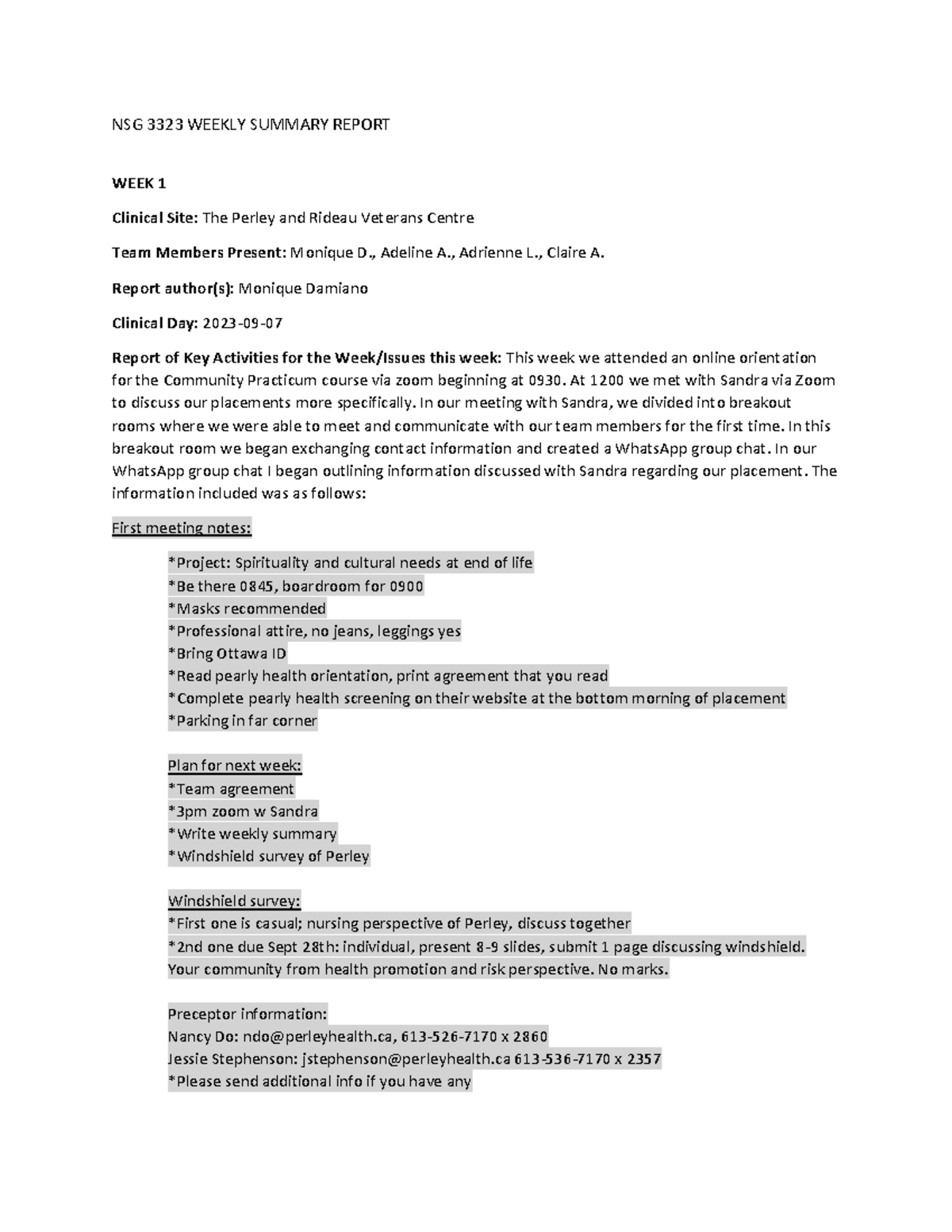 Week 1 Summary - notes from personal - NSG 3323 WEEKLY SUMMARY REPORT ...
