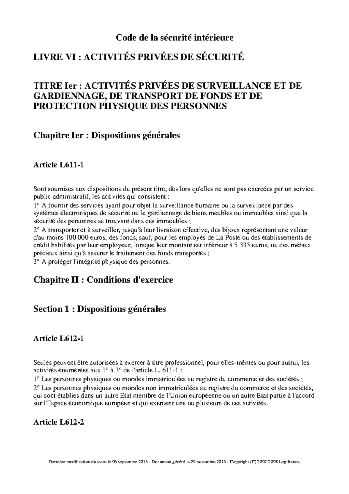 Code Securite Intérieur - Code de la sécurité intérieure LIVRE VI : ACTIVITÉS PRIVÉES DE ...