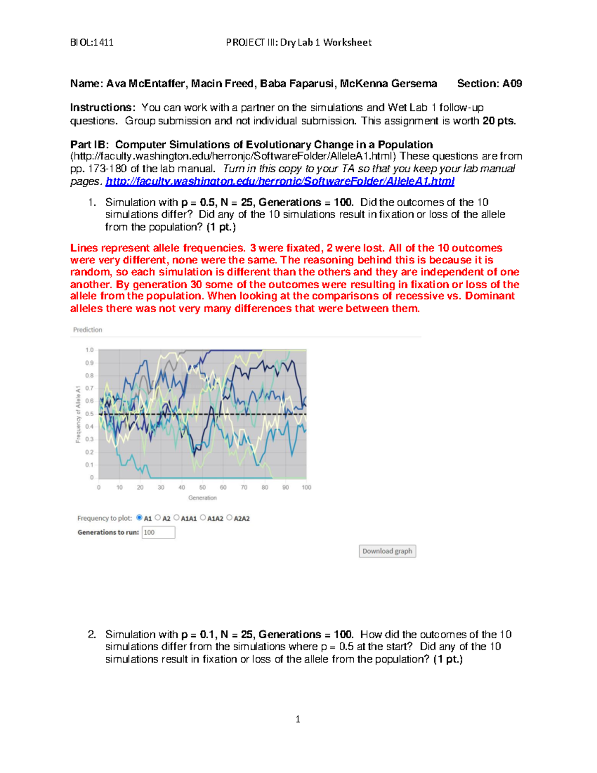 Dry Lab Worksheet 5 - Name: Ava McEntaffer, Macin Freed, Baba Faparusi ...