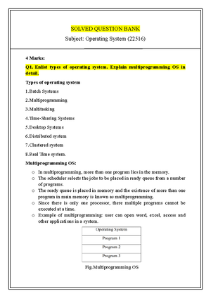 OS 2 Marks - SOLVED QUESTION BANK Subject: Operating System (22516) 2 ...