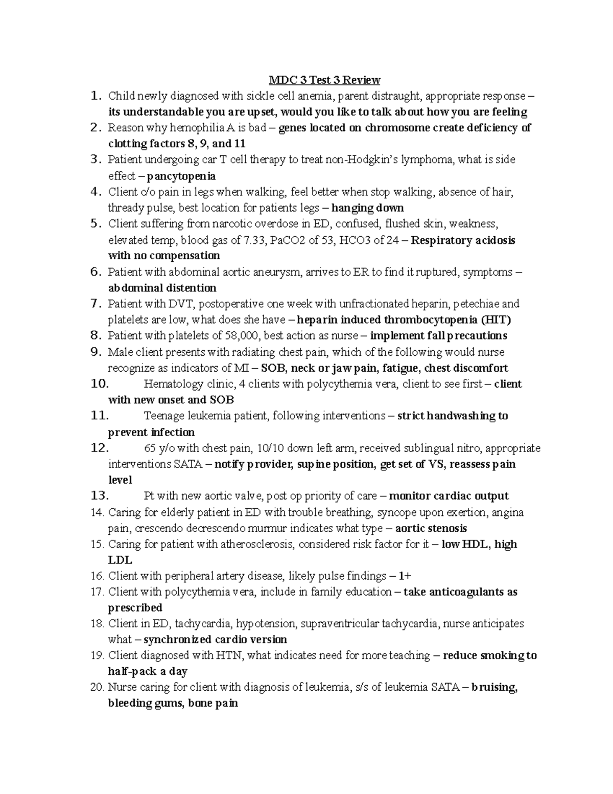MDC 3 Test 3 Review - MDC 3 Test 3 Review Child newly diagnosed with ...