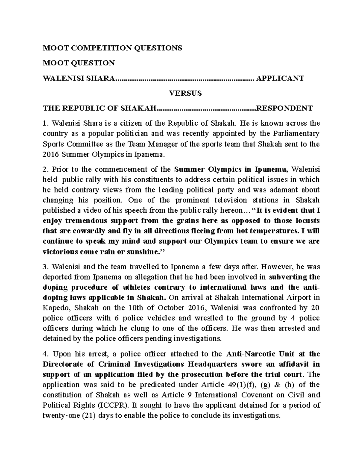 MOOT Competition Questions - MOOT COMPETITION QUESTIONS MOOT QUESTION ...