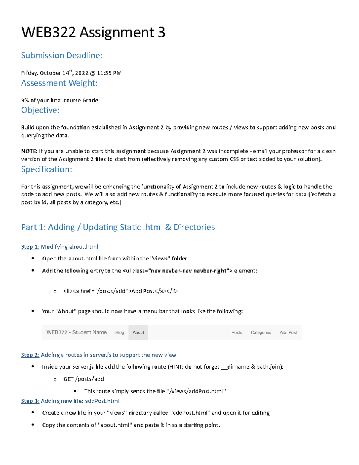 Web322 Assignment 3 Note If You Are Unable To Start This Assignment Because Assignment 2 Was