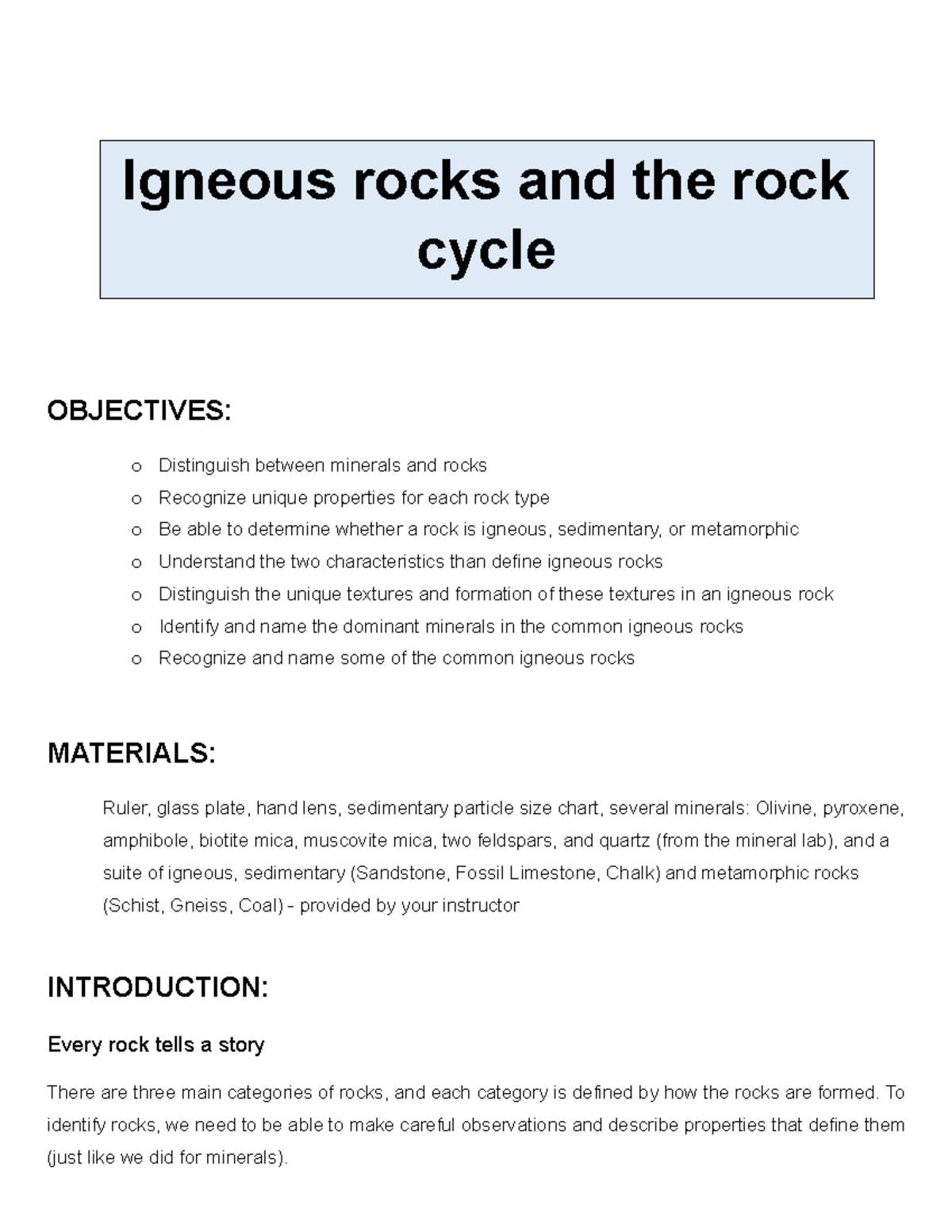 Lab 4 - igneous rocks and the rock cycle - Igneous rocks and the rock ...