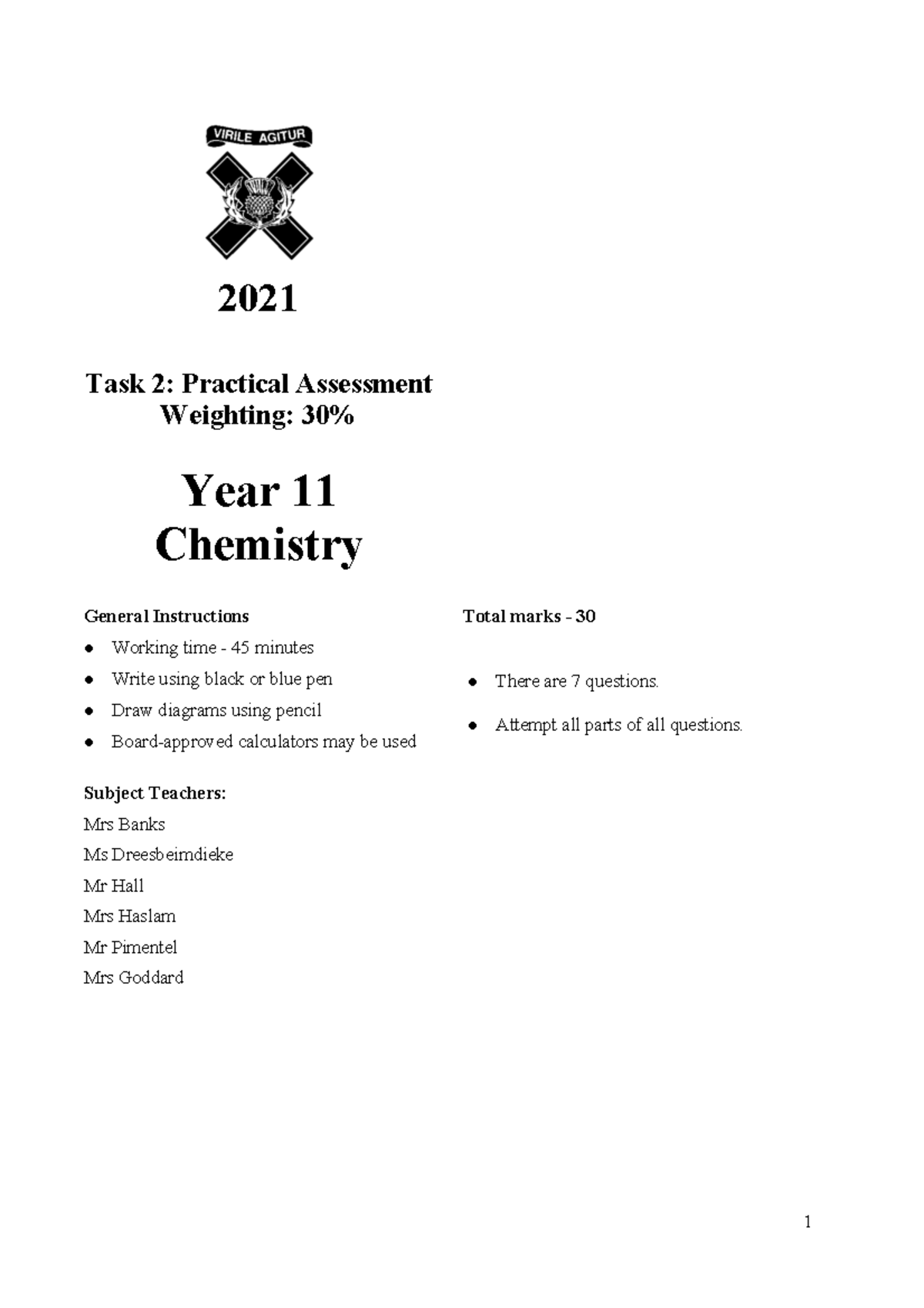 2021 11 Chem Task 2 Final - 2021 Task 2: Practical Assessment Weighting ...