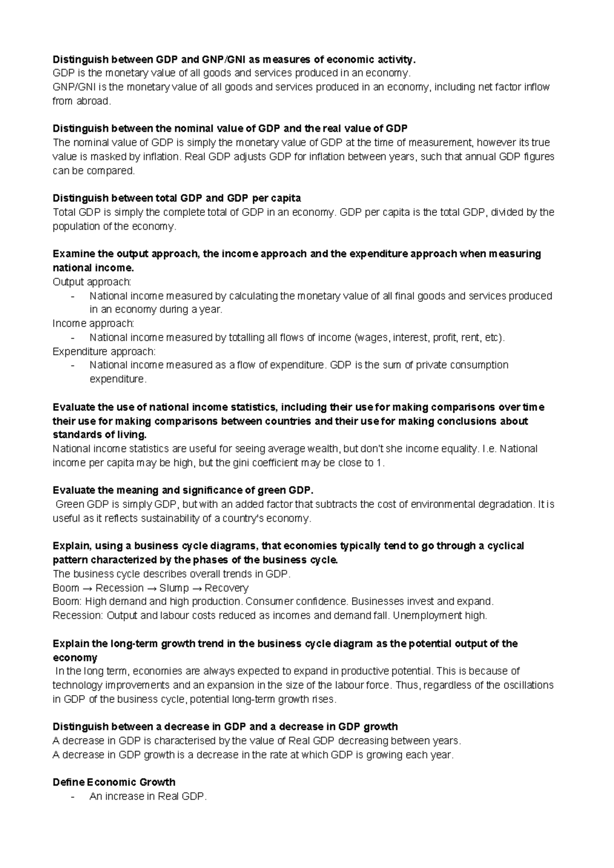 Paper 2 Sample responses - Distinguish between GDP and GNP/GNI as ...