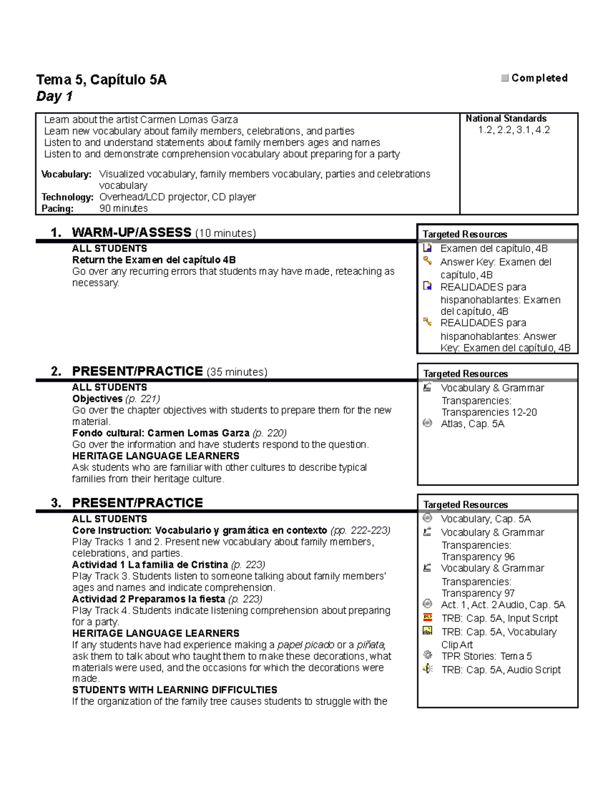5A Lesson Plans from my biology classroom - Tema 5, Capítulo 5A ...