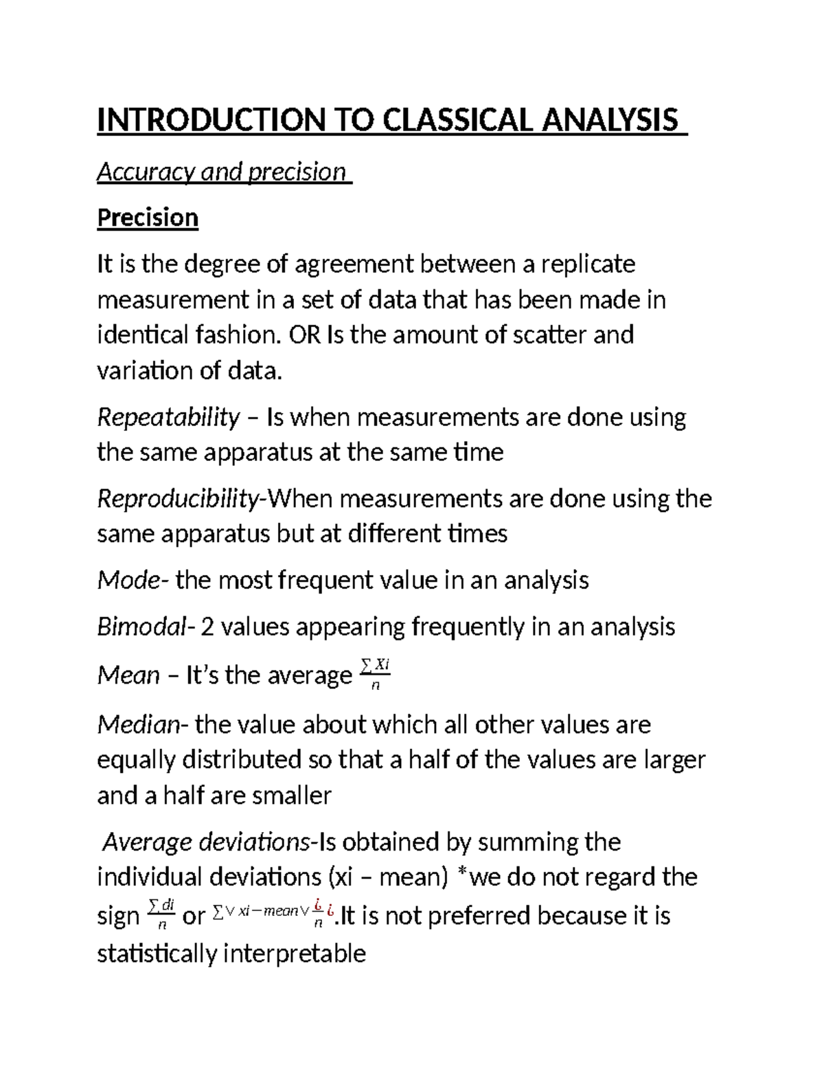 Introduction To Classical Analysis Accuracy And Precision Introduction To Classical Analysis