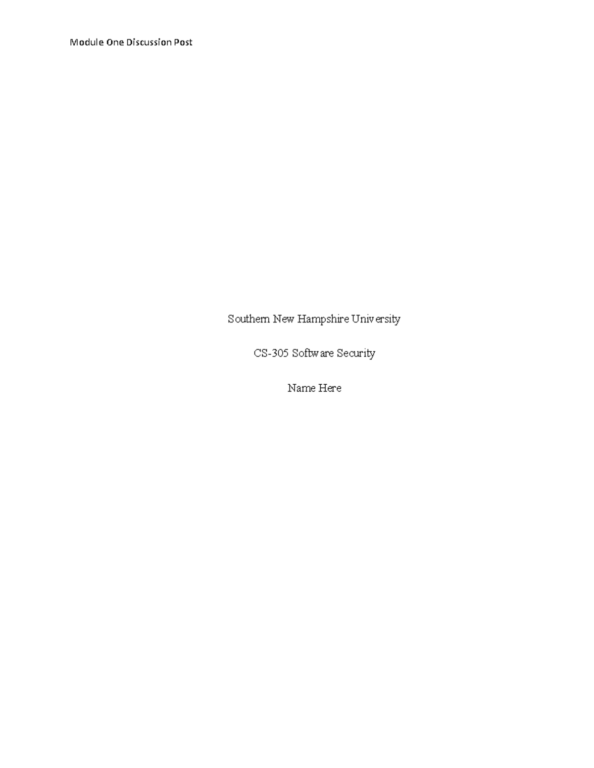 Module One Discussion Post - Module One Discussion Post Southern New ...