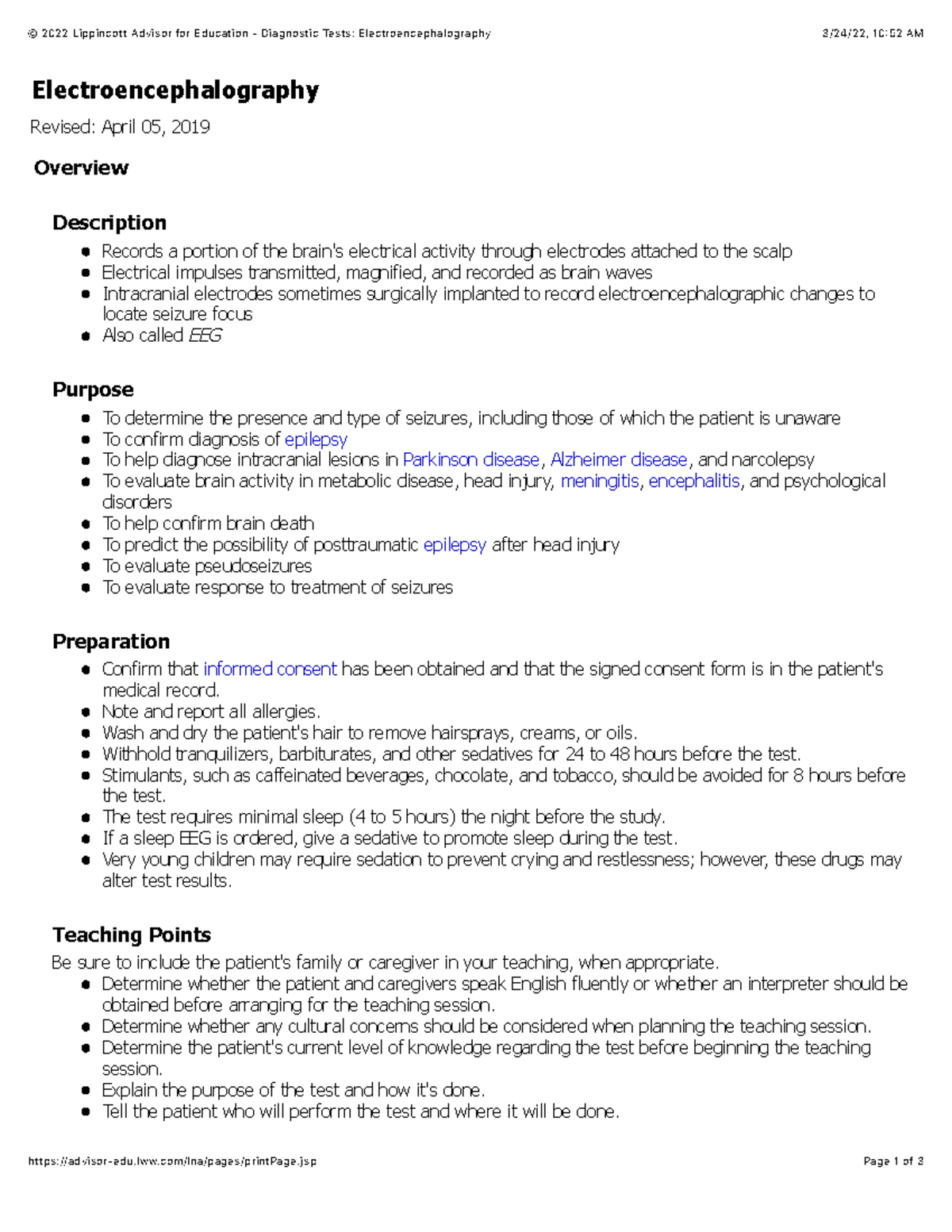 EEG - EEG summary - © 2022 Lippincott Advisor for Education ...