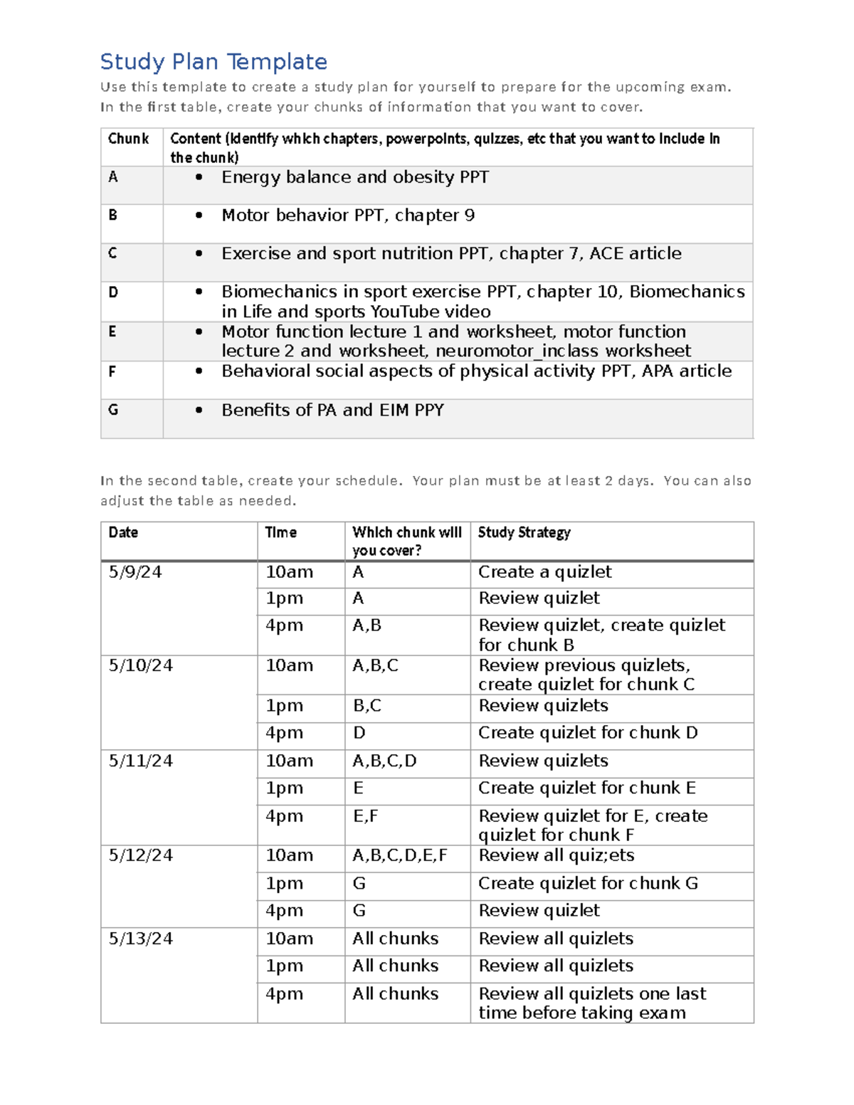 Study Plan Template copy - Study Plan Template Use this template to ...