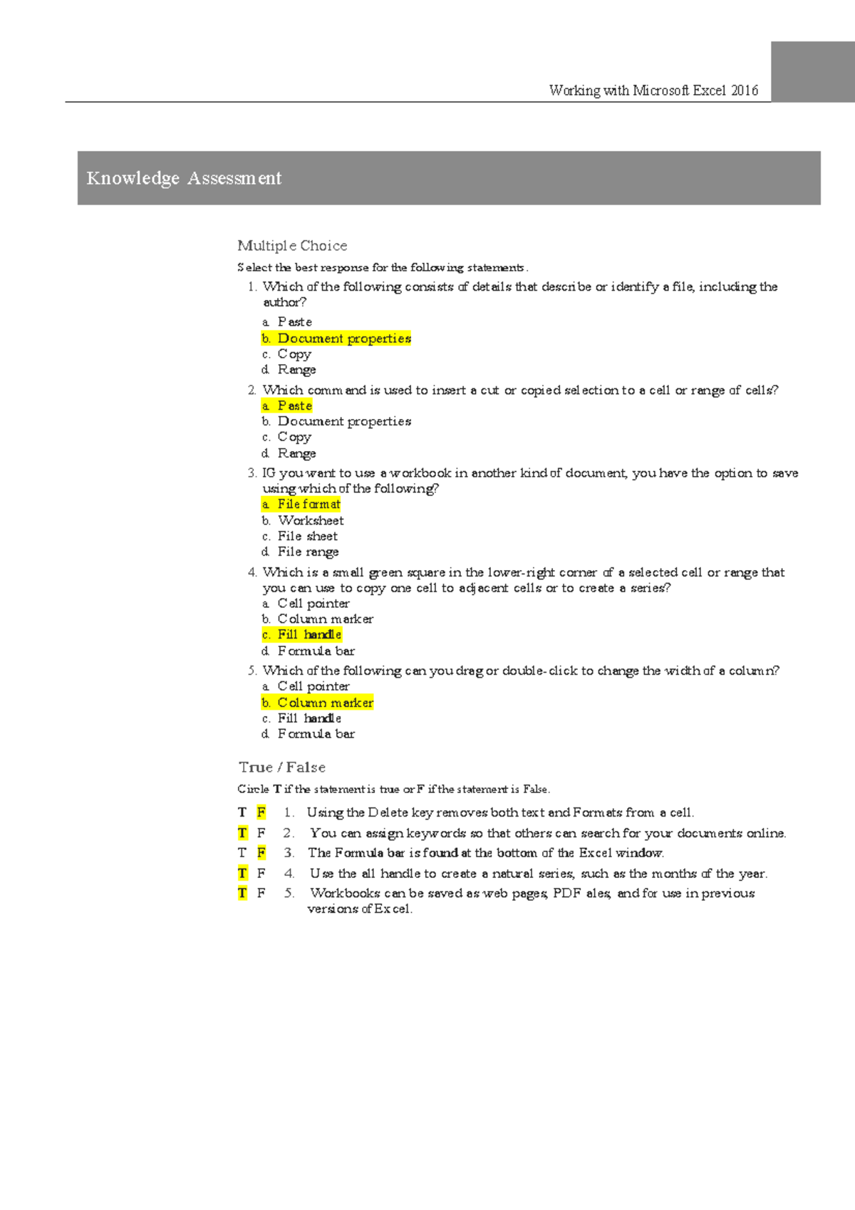 MS Excel Lesson 2 - Answers for accounting - Working with Microsoft ...