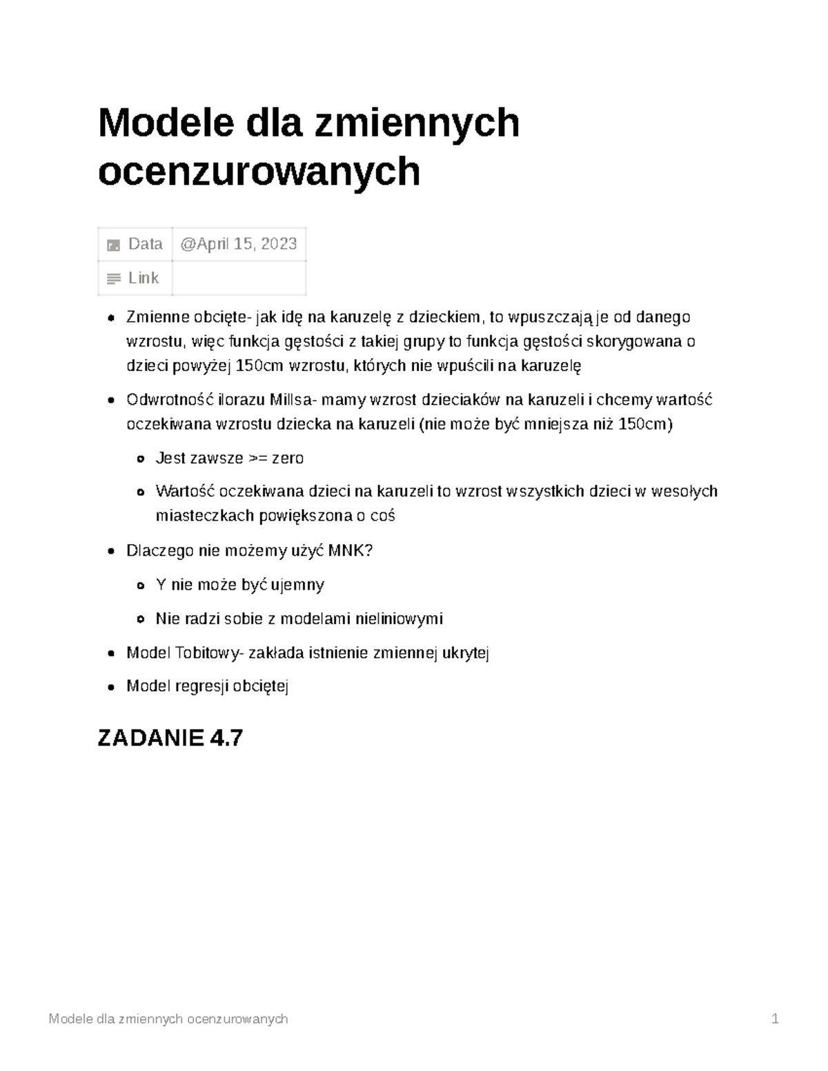Modele dla zmiennych ocenzurowanych - Modele dla zmiennych ...