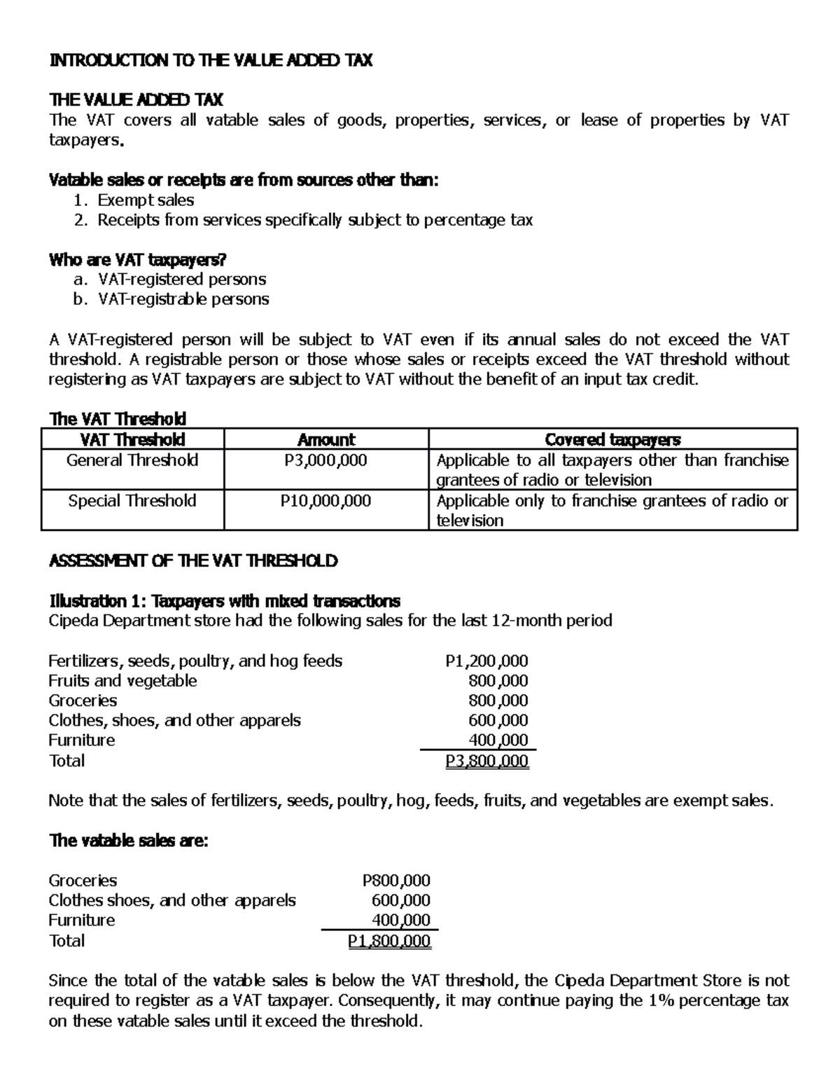 TAX 06 Intro TO VAT - For educational purposes - INTRODUCTION TO THE ...