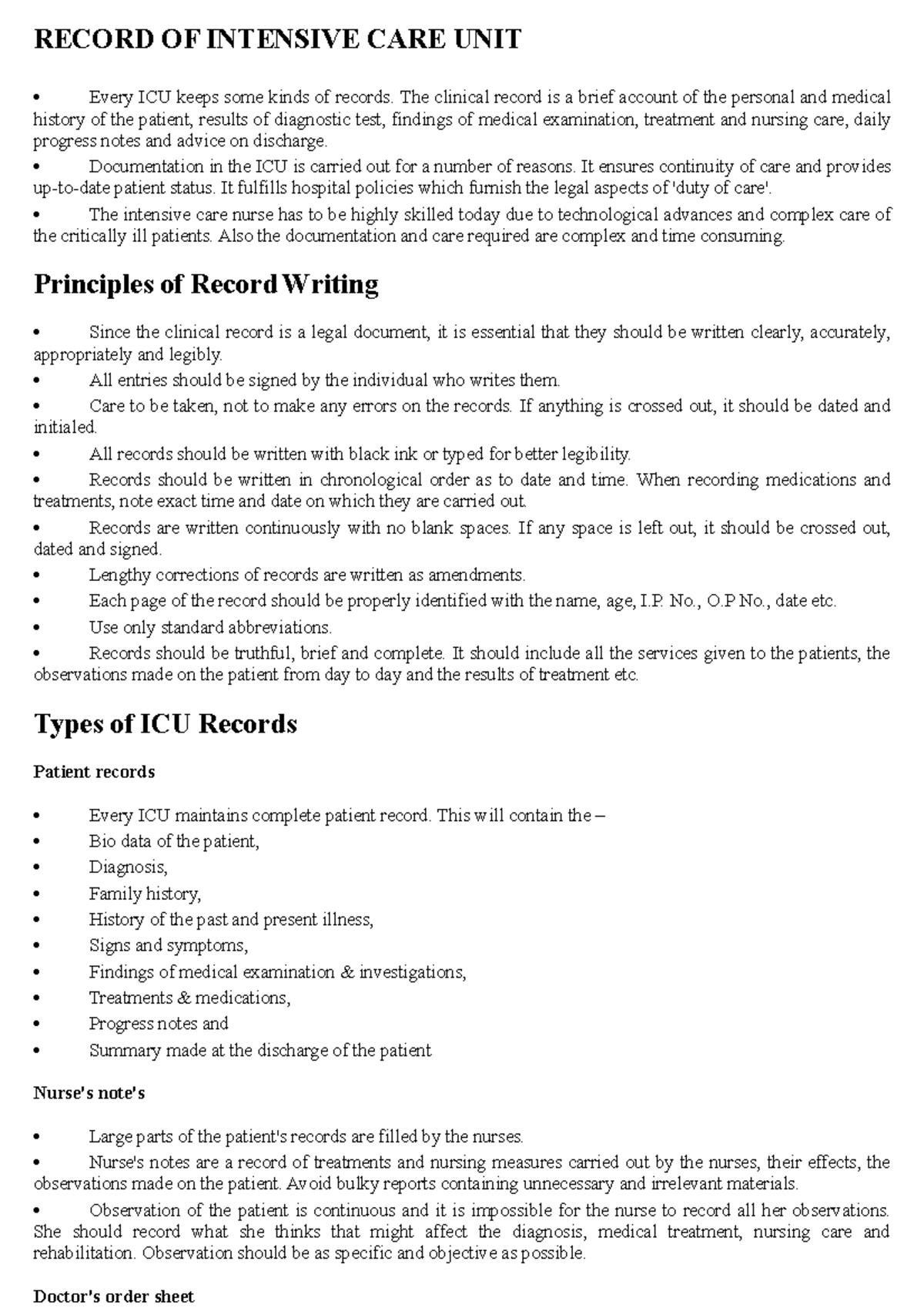 Record OF Intensive CARE UNITs - RECORD OF INTENSIVE CARE UNIT Every ...