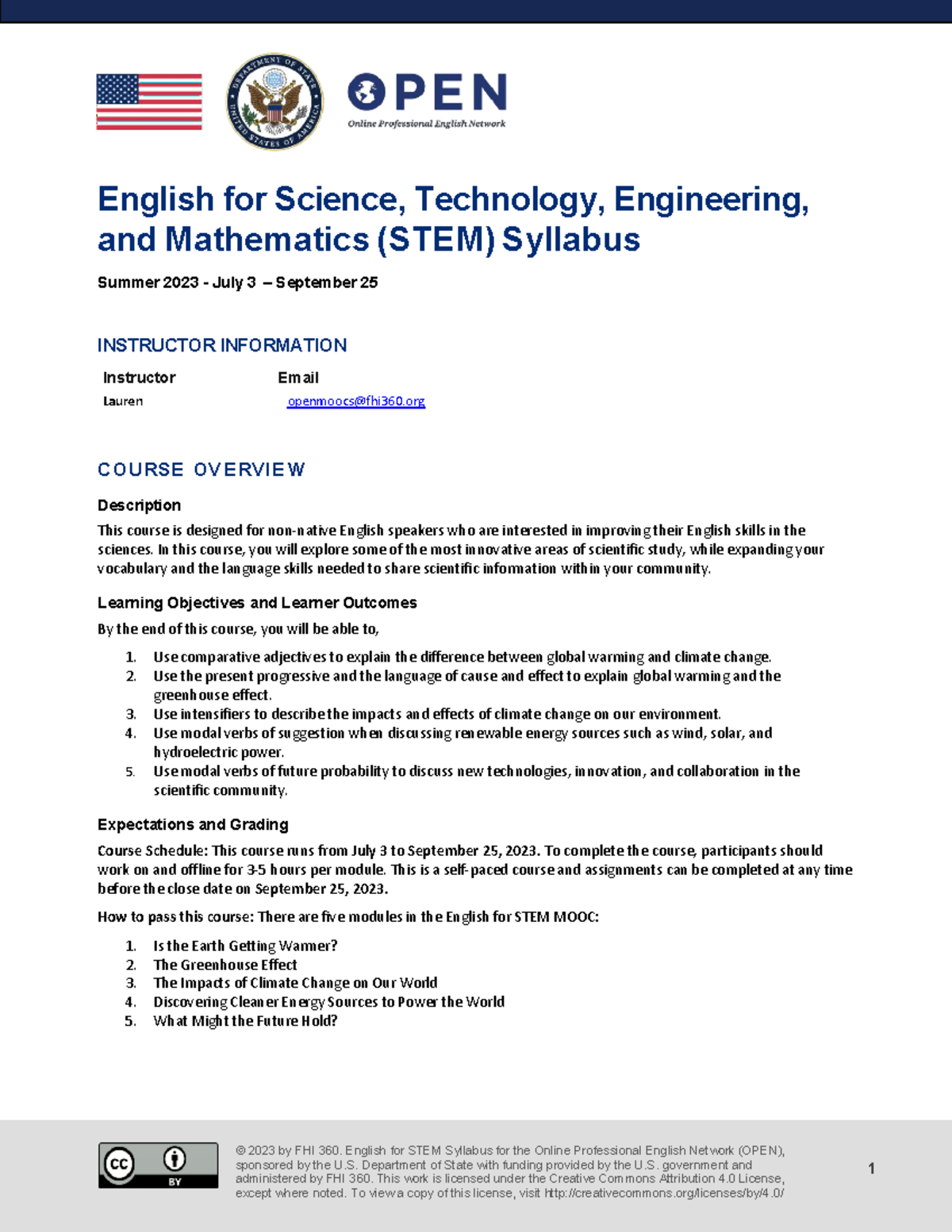 STEM Summer 2023 Syllabus - English for Science, Technology ...