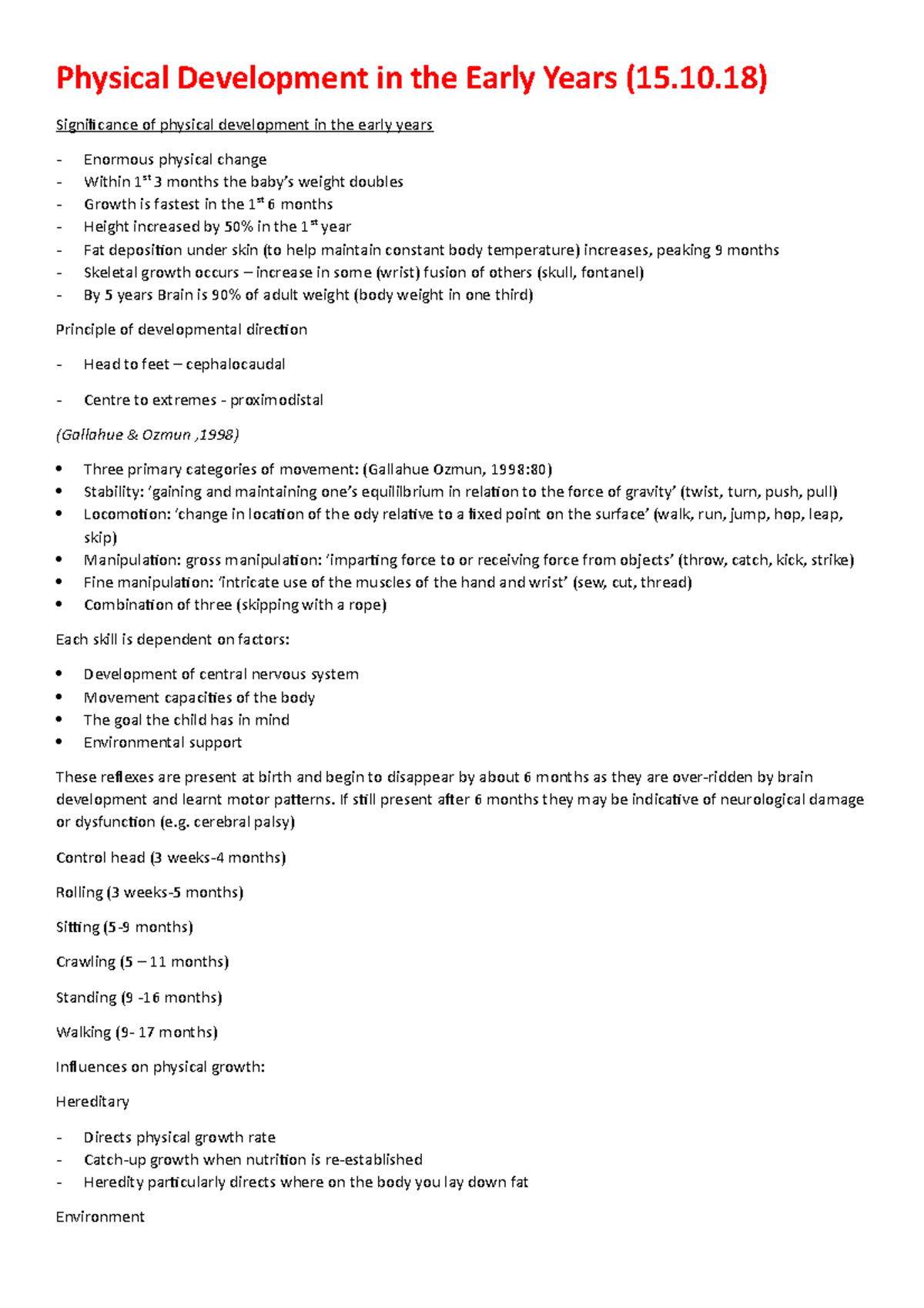 Physical Development in the Early Years - 10) Significance of physical ...