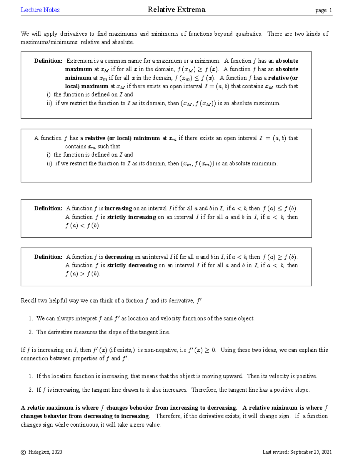 Relative Extrema Notes - We will apply derivatives to nd maximums and ...