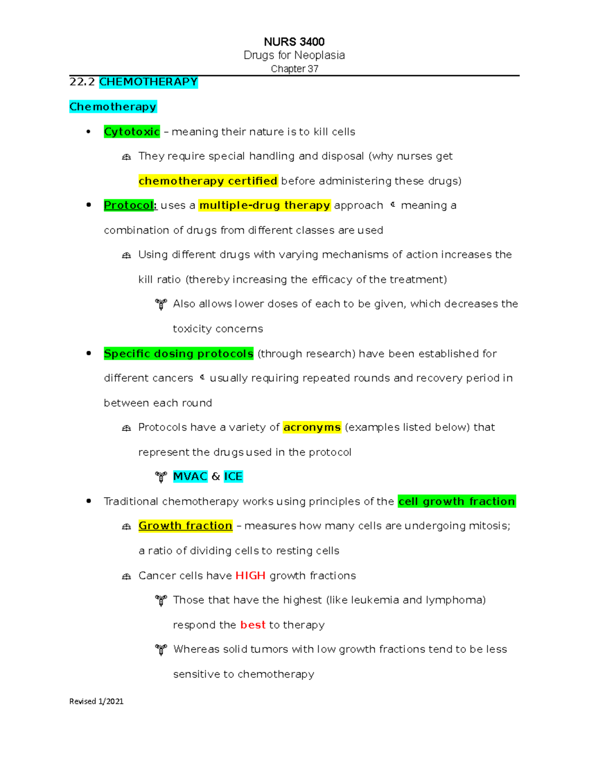 22.2 Cancer chemo student outline - Drugs for Neoplasia Chapter 37 22 ...