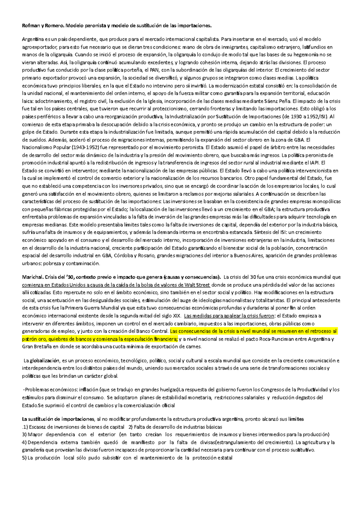 Resumen ase - Rofman y Romero. Modelo peronista y modelo de sustitución de las importaciones ...