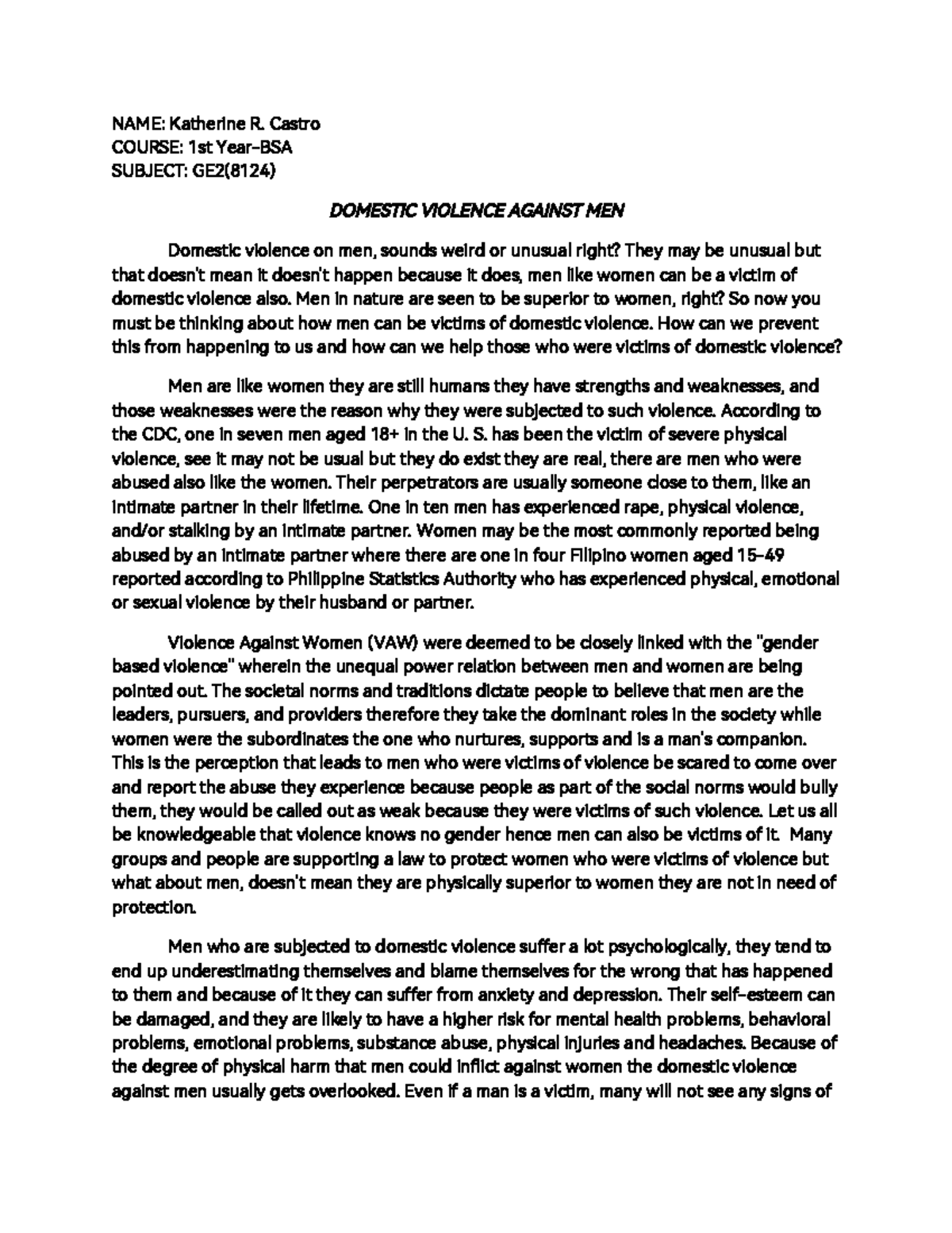 Speech Script - Answer - NAME: Katherine R. Castro COURSE: 1st Year-BSA ...