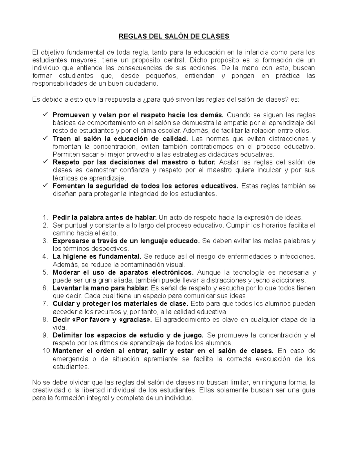 Reglas DEL Salón DE Clases - REGLAS DEL SALÓN DE CLASES El objetivo ...