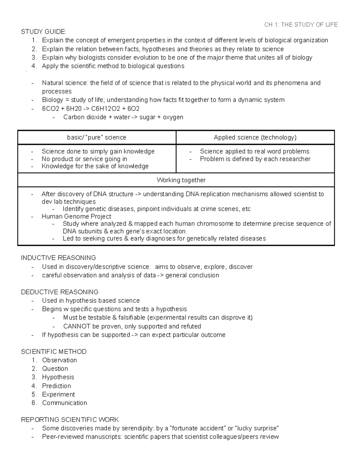 Ch 1 The Study of Life - BIOL 111 H Ryan - CH 1: THE STUDY OF LIFE ...