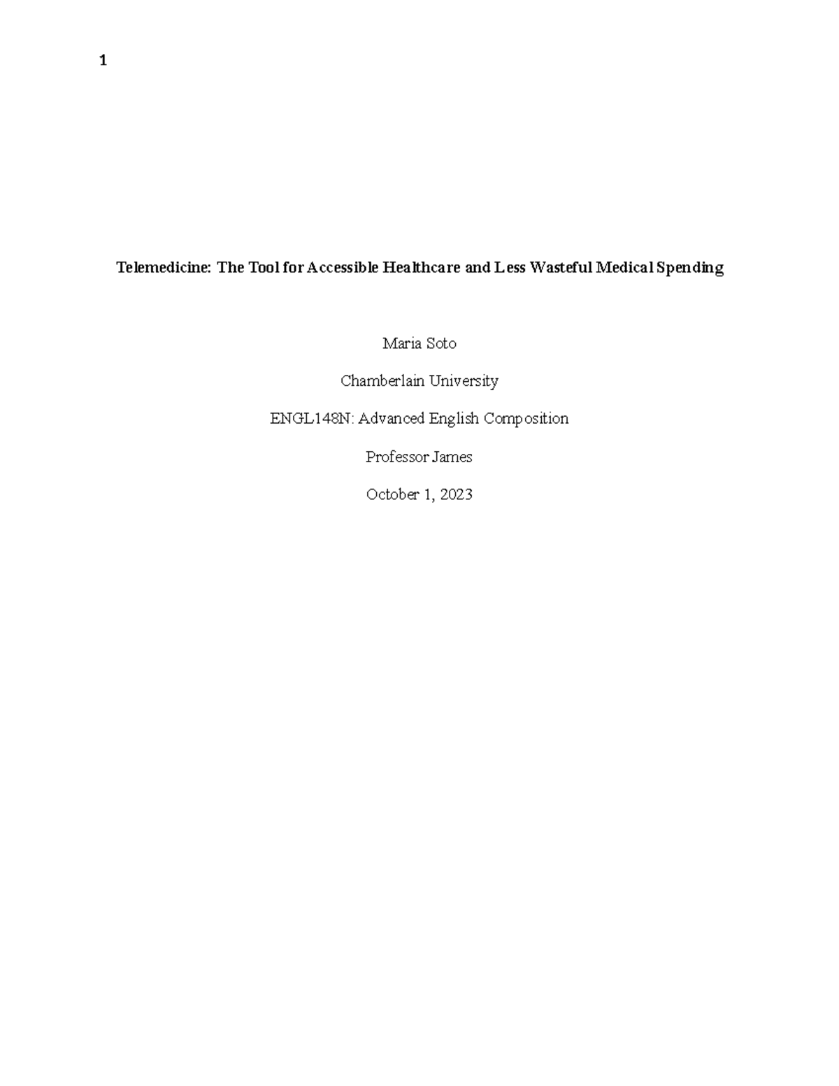 Telemedicine Intro, Body, Conclusion -1 - Telemedicine: The Tool for ...