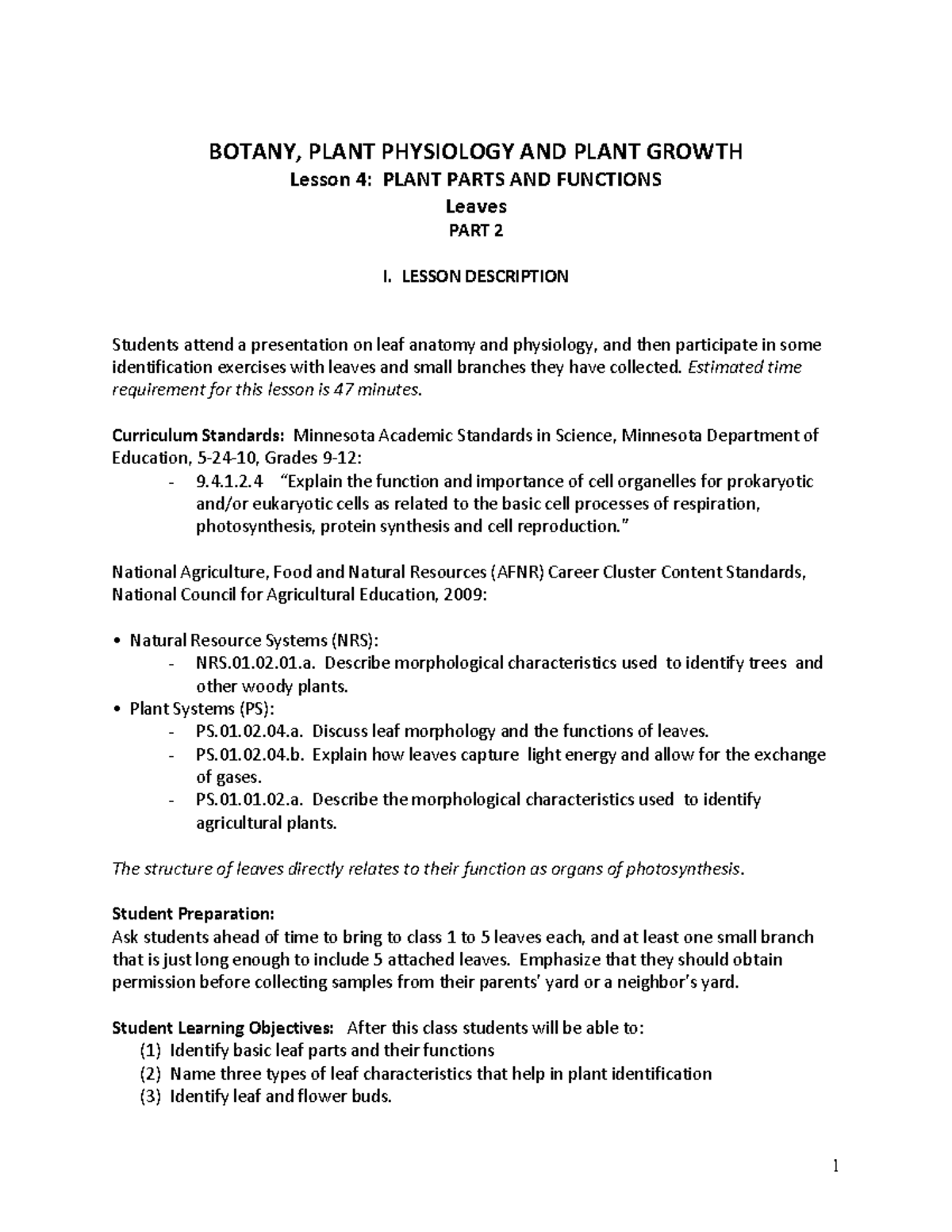 04 Leaves Lesson Plan - BOTANY, PLANT PHYSIOLOGY AND PLANT GROWTH ...