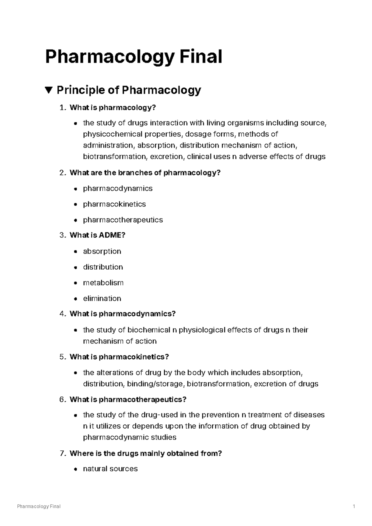 Pharmacology Final - Pharmacology Final Principle of Pharmacology What ...