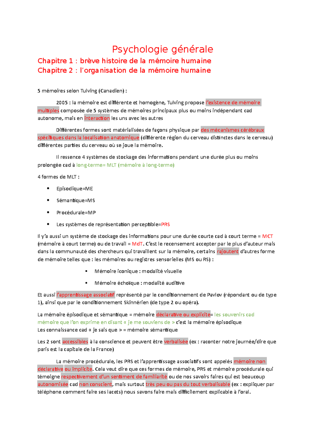 CM Psychologie générale - Psychologie générale Chapitre 1 : brève ...