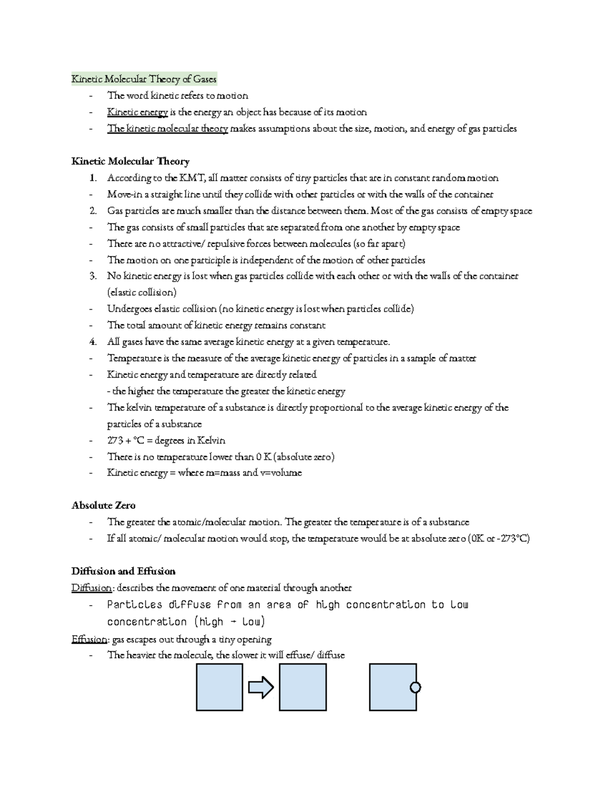 The property of gases kinetic molecular theory and pressure notes ...