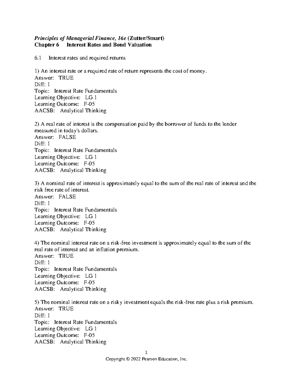 Ch6 Test Bank - dsadasdas - 1 Principles of Managerial Finance, 16e ...