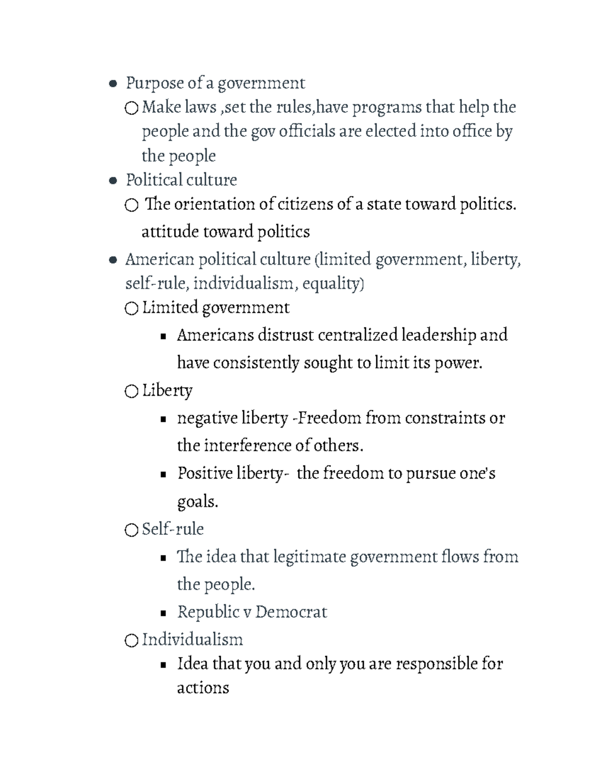 Review guide 1 Lothamer - Purpose of a government Make laws ,set the ...