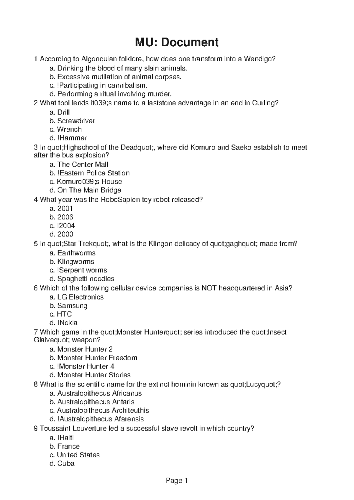MU152 Group Assignment 10 - MU: Document 1 According to Algonquian folklore, how does one ...